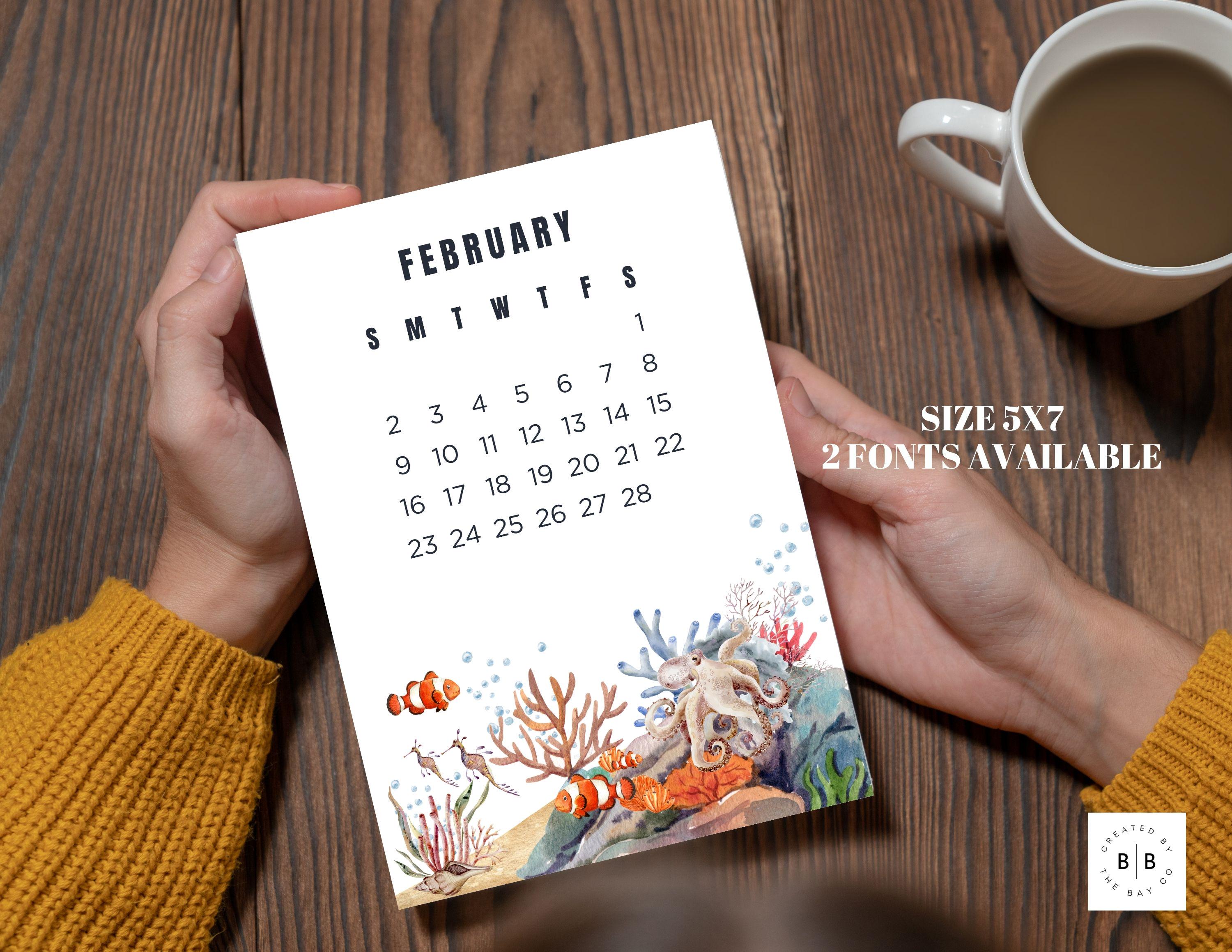 2025 Printable Sea Life Under the Sea Calendar Ocean Animals Dated 5x7 ...