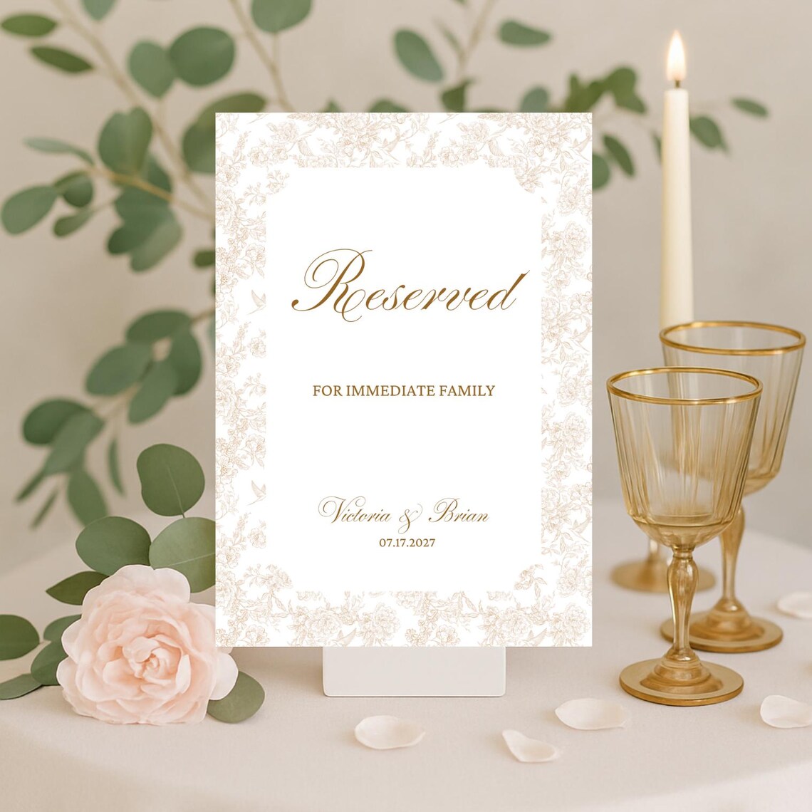 Editable Brown Reserved Seat Wedding Signs Canva Template, Custom ...