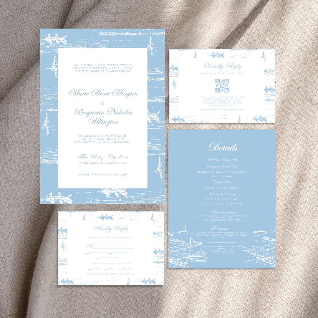 Beach Wedding Invitation Suite Template, Editable Coastal Wedding ...