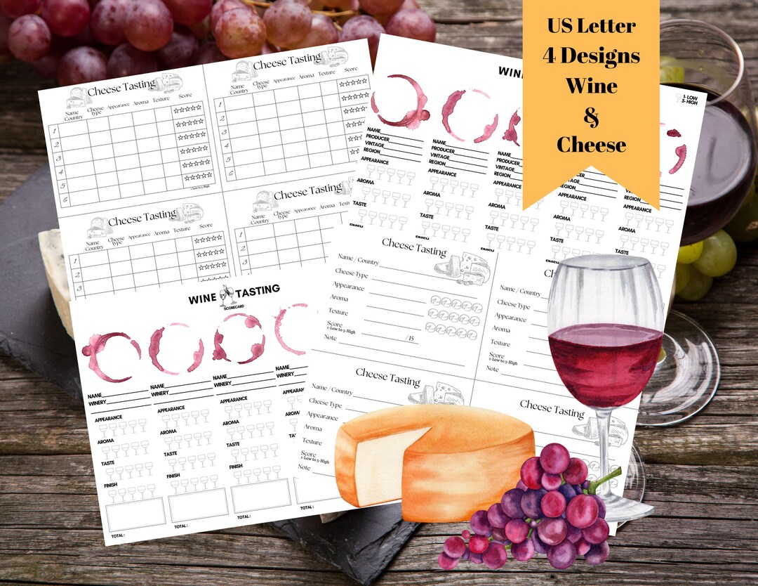 Printable Wine and Cheese Tasting Scorecards, Food Scoring Card ...
