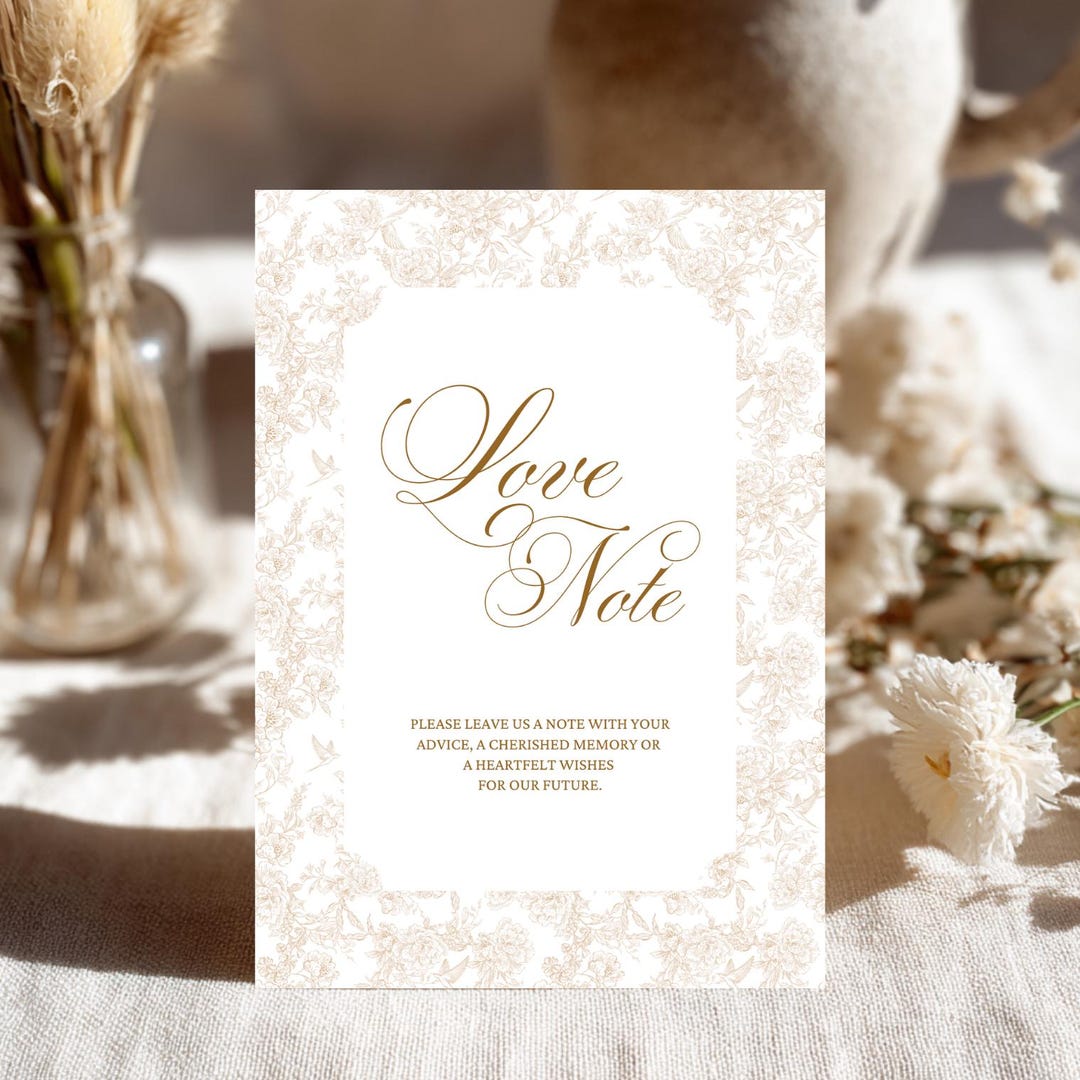 Editable Classic Brown Toile Love Note Wedding Signage Canva Template ...