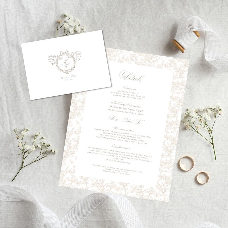 Editable Taupe Monogram Crest Wedding Invite Canva Template, Vintage ...