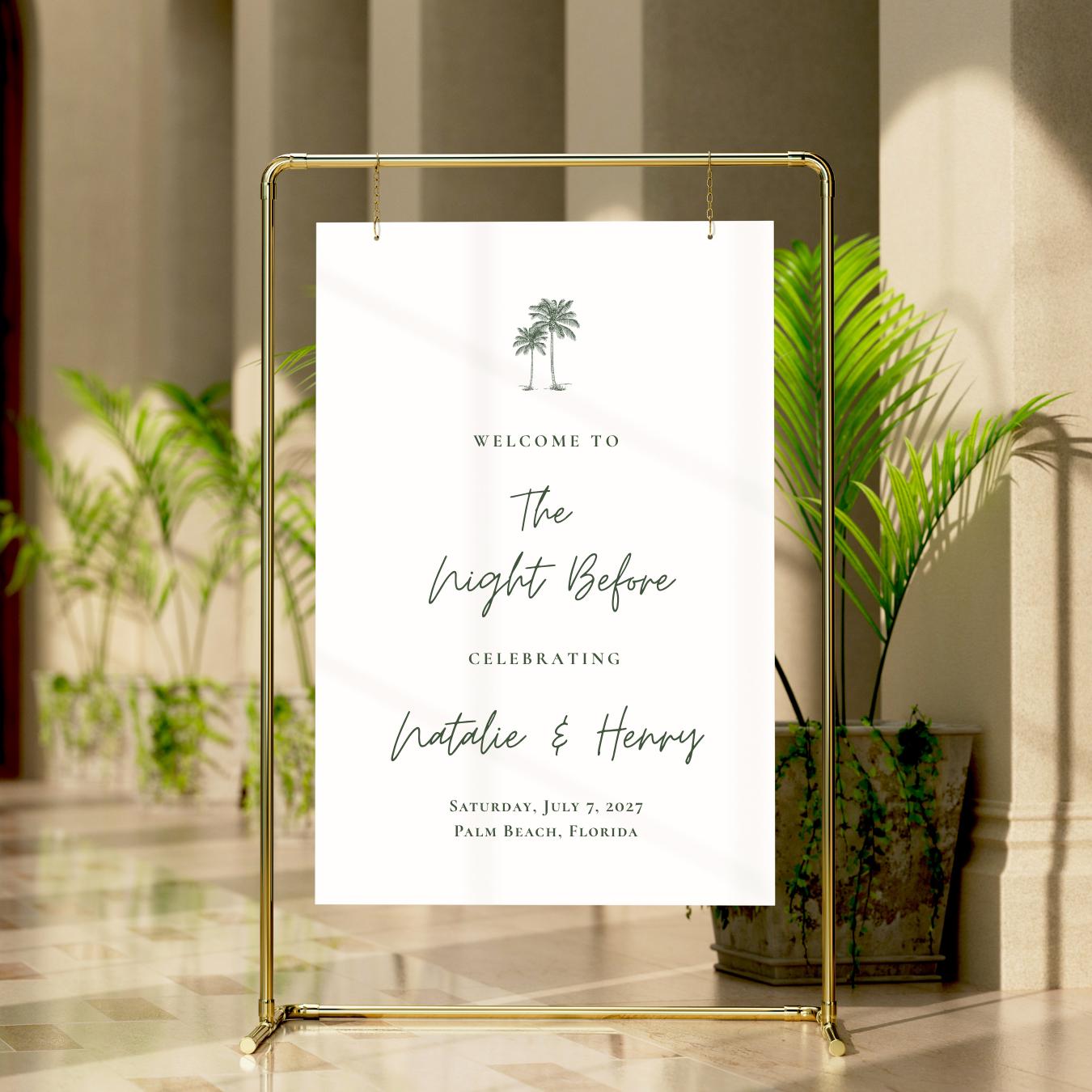 Editable Tropical Palm Trees the Night Before Wedding Welcome Sign ...