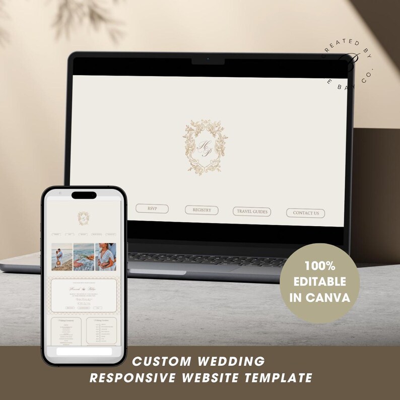 Editable Responsive Wedding Crest Website Canva Template, Elegant ...