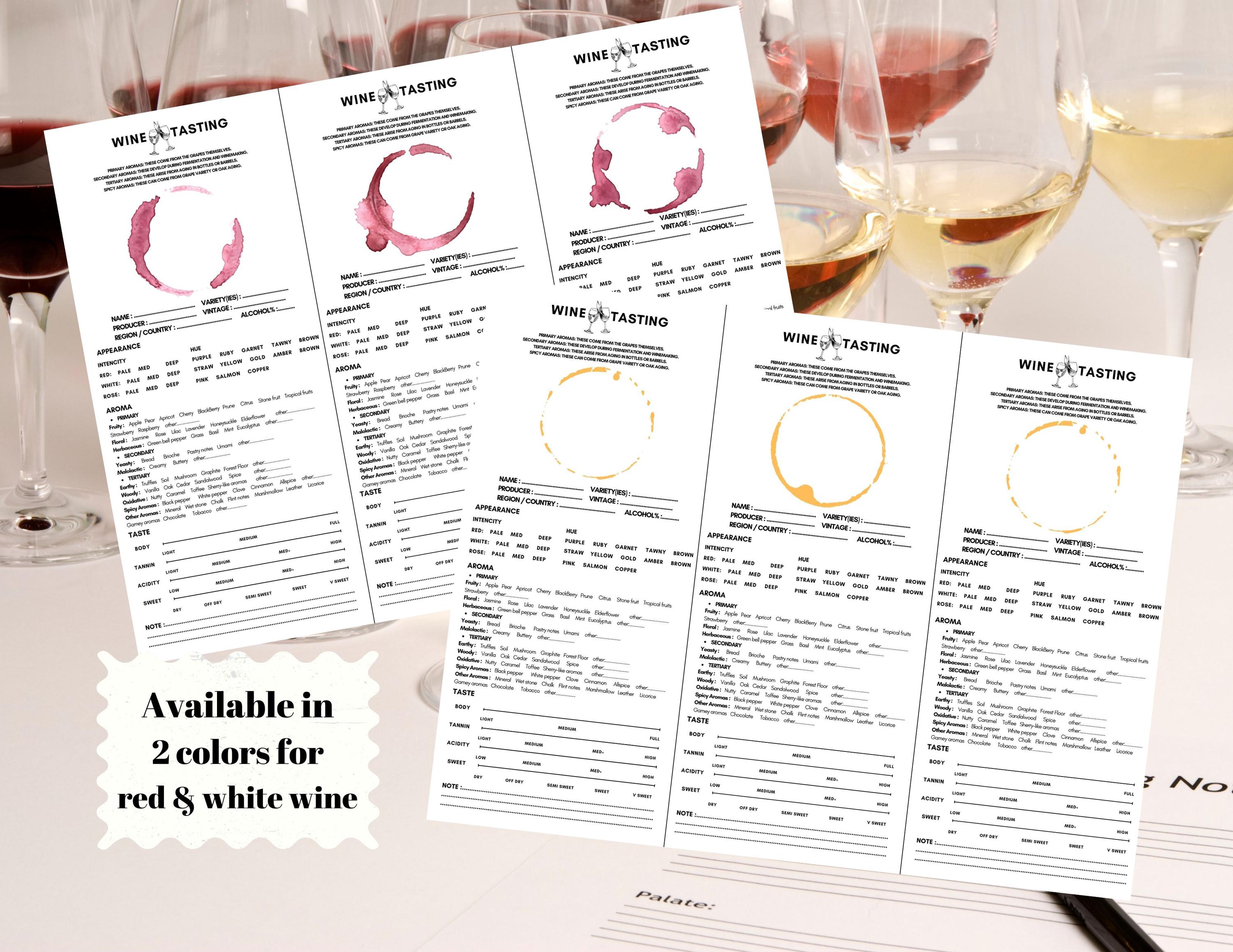Red and White Wine Tasting Scorecards, Wine Tasting Mats Score Sheets ...