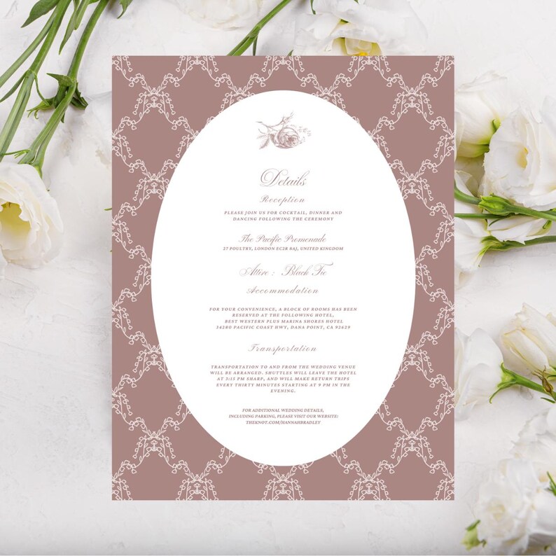Editable Dusty Rose Floral Crest Wedding Invitation Suite Canva ...