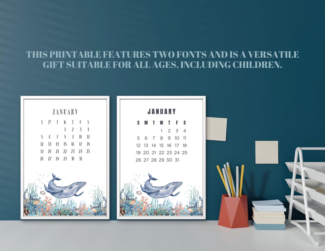 2025 Printable Sea Life Under the Sea Calendar Ocean Animals Dated 5x7 ...
