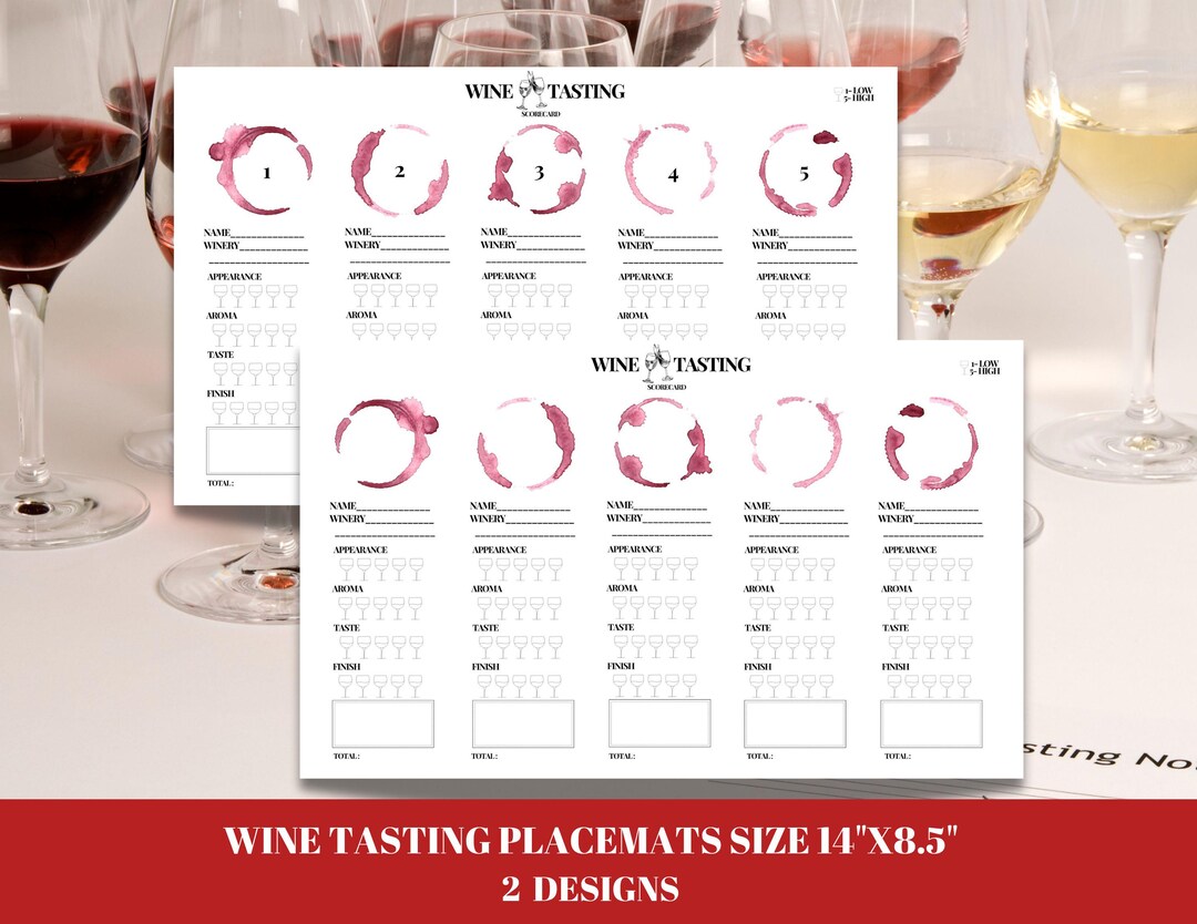 Wine Tasting 14x8.5 Placemats Scorecards, Wine Party Supplies, Wine ...