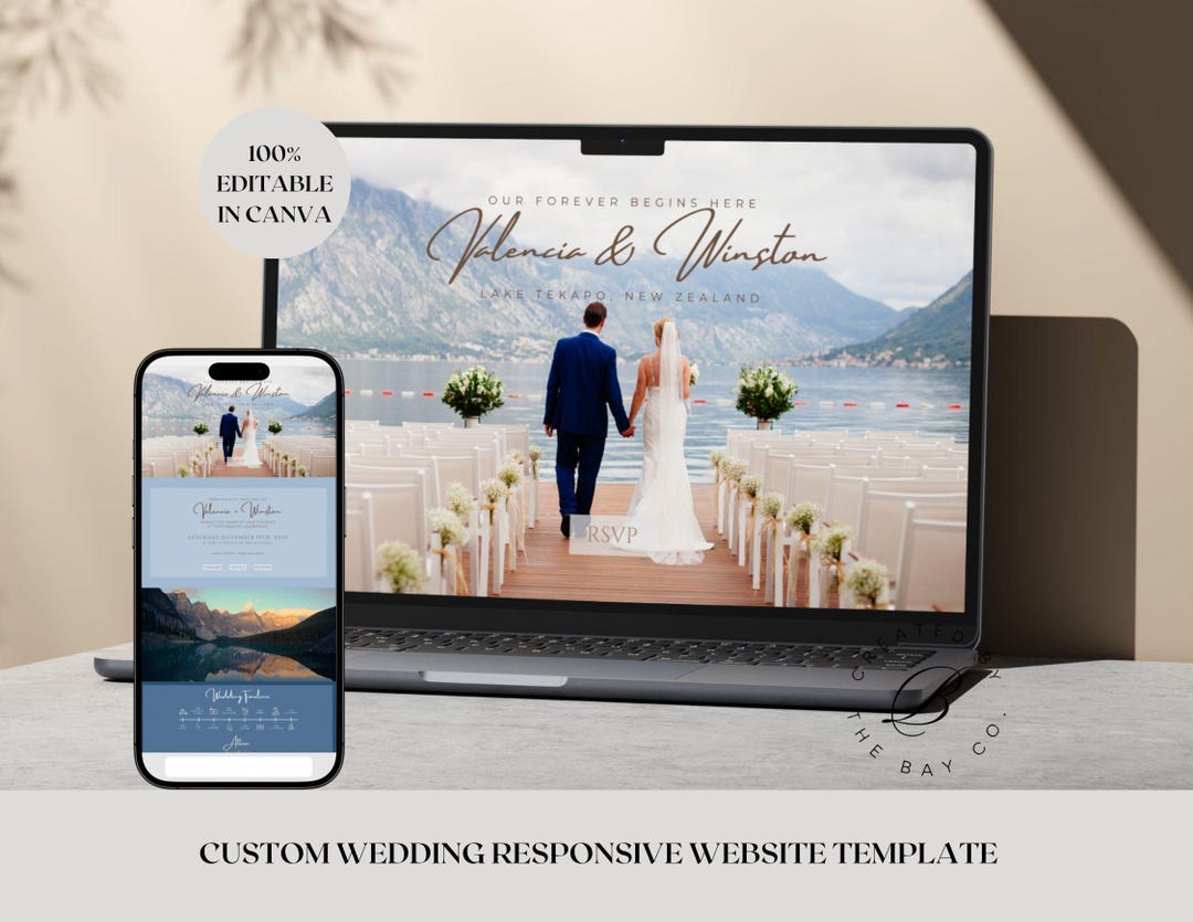 Elegant Wedding Website Editable Canva Template, Custom Minimal Dusty Blue Wedding Website, RSVP ...