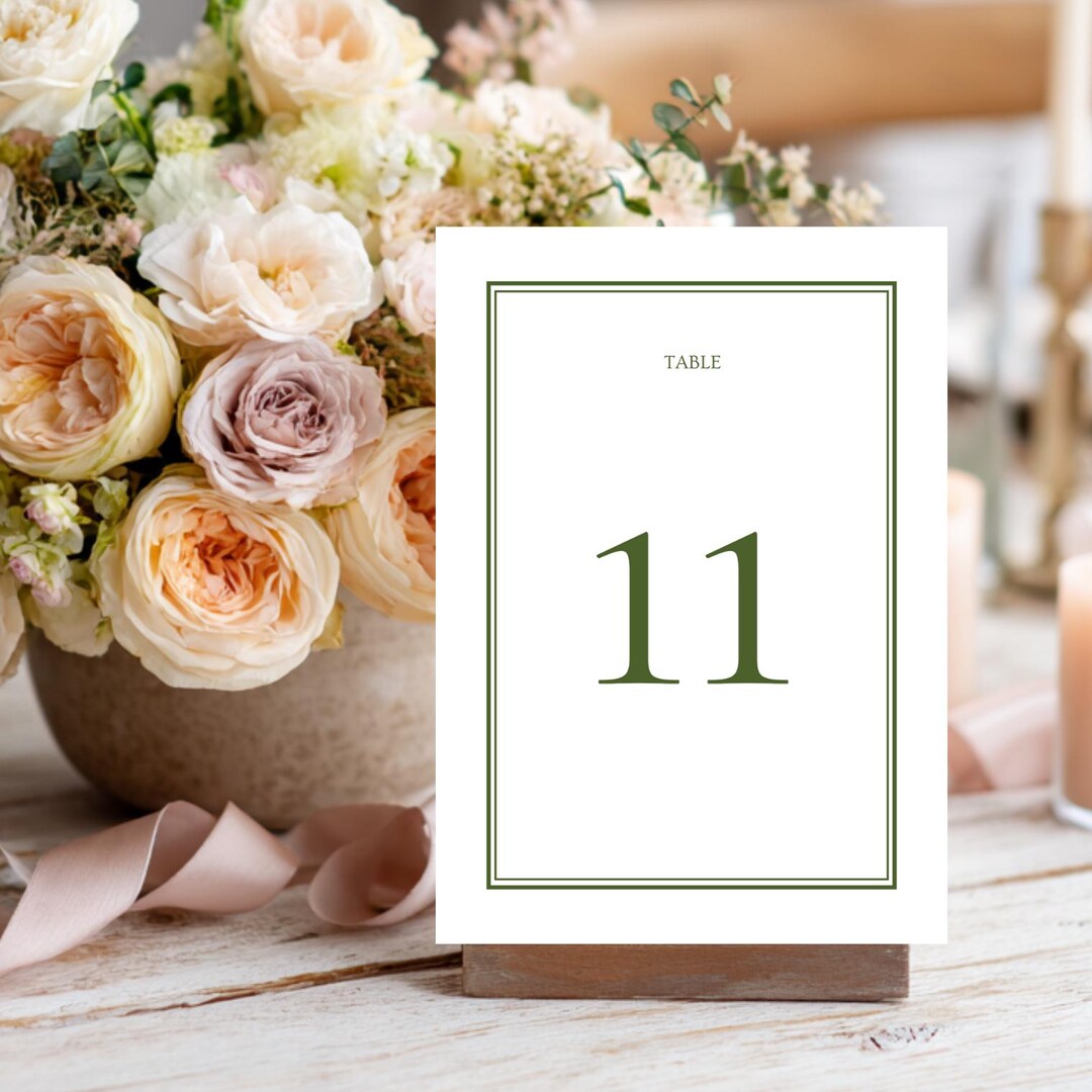 Editable Classic Green Wedding Table Number Canva Template, Custom ...
