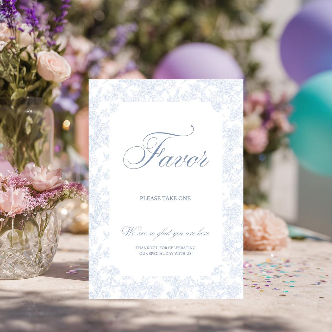 Editable Blue Favor Wedding Signage Canva Template, Custom Printable ...