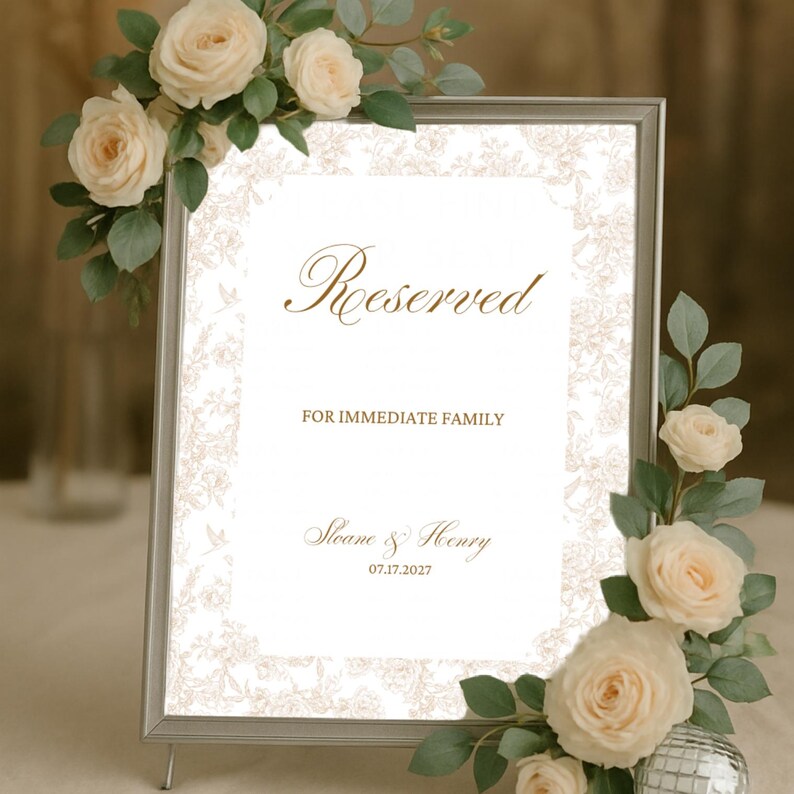 Editable Brown Reserved Seat Wedding Signs Canva Template, Custom ...