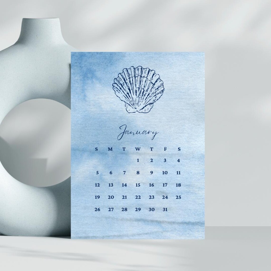 Printable Seashells 2025 Calendar, Coastal Themed Dated Desk Calendar ...