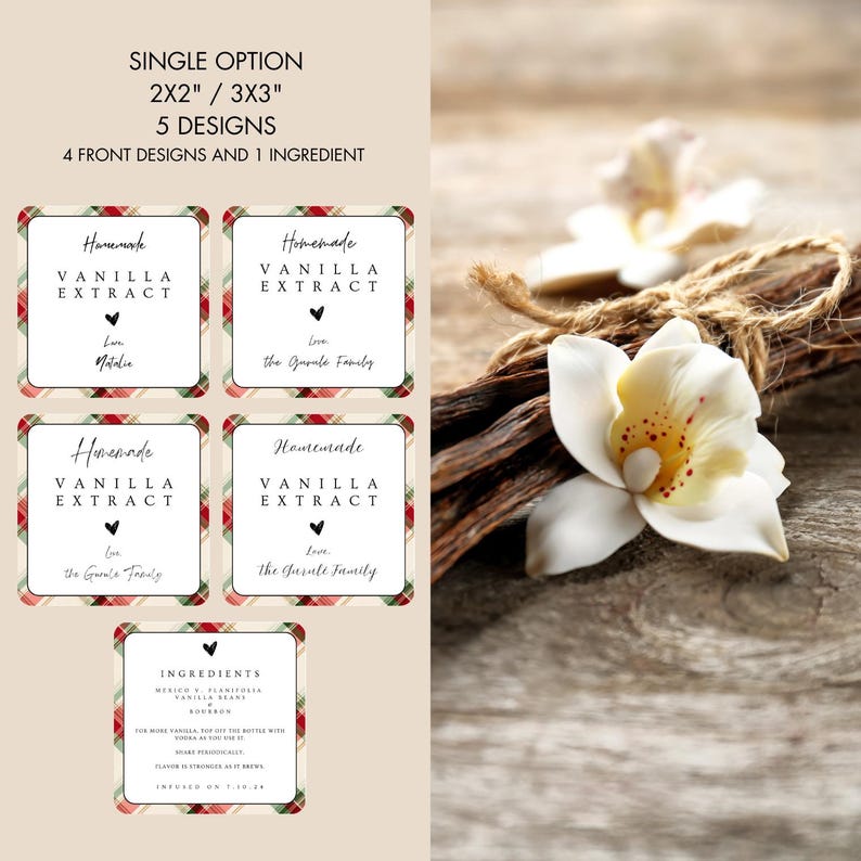 Editable Tartan Plaid Homemade Vanilla Extract Bottle Label Canva ...