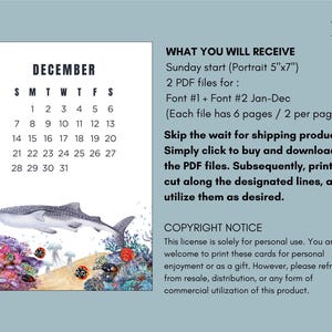 2025 Printable Sea Life Under the Sea Calendar Ocean Animals Dated 5x7 ...