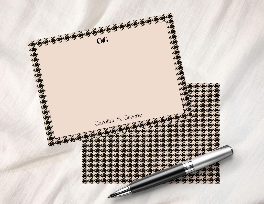 Personalized Editable Houndstooth Pied De Poule Stationery Canva ...