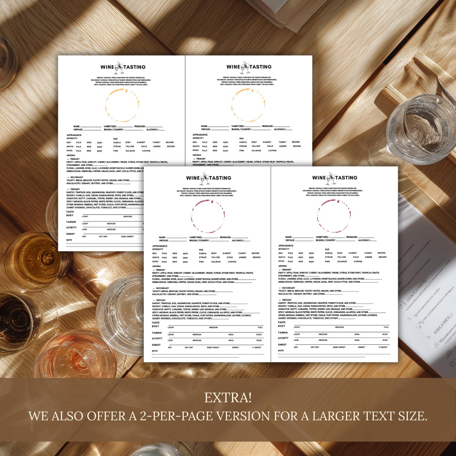 Red and White Wine Tasting Scorecards, Wine Tasting Mats Score Sheets ...