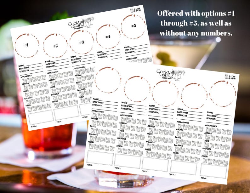 Set of Printable Cocktail Tasting Scorecards Placemat, Cocktail Party ...