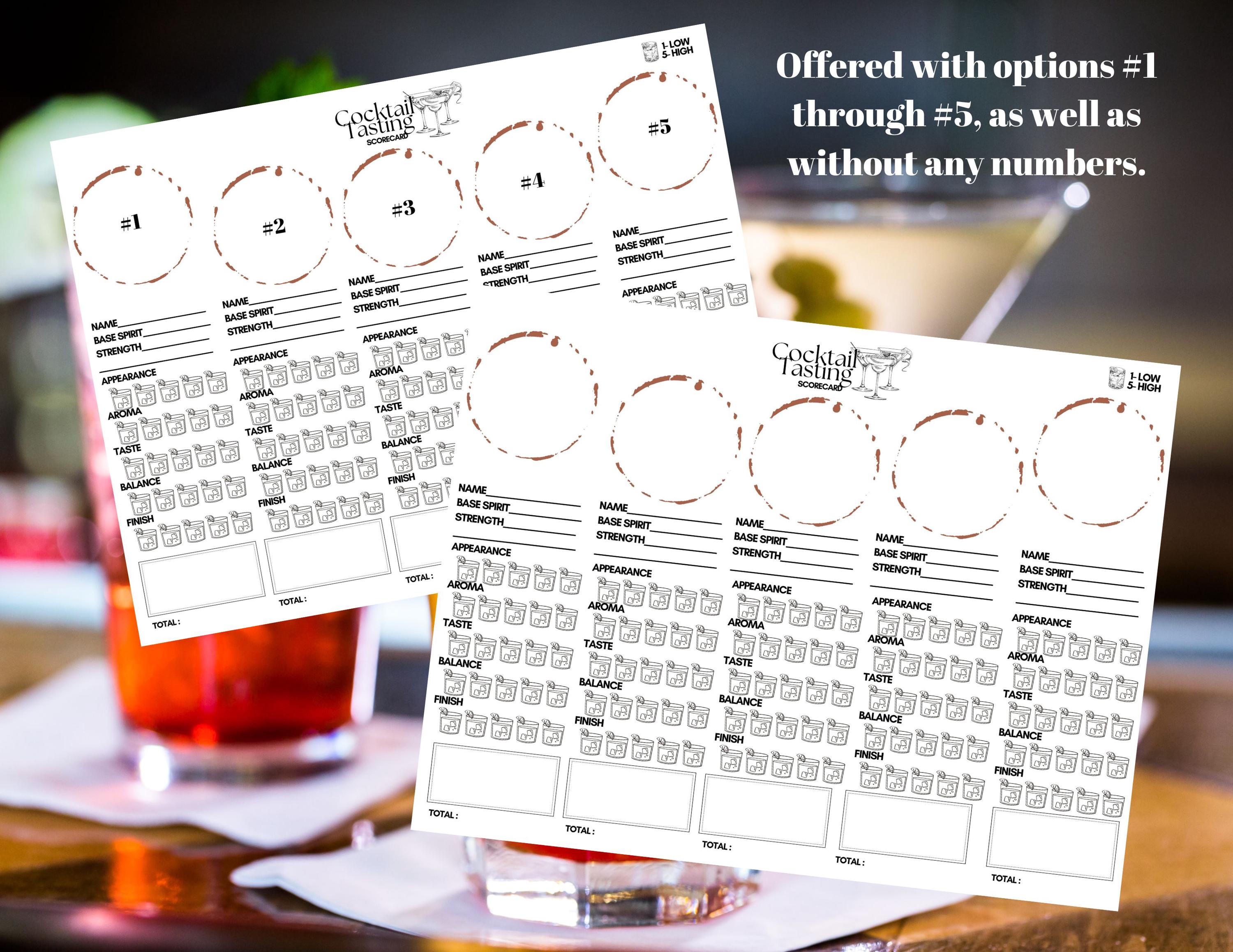 Printable Cocktail Tasting Scorecards Placemat, Cocktail Party Drink ...