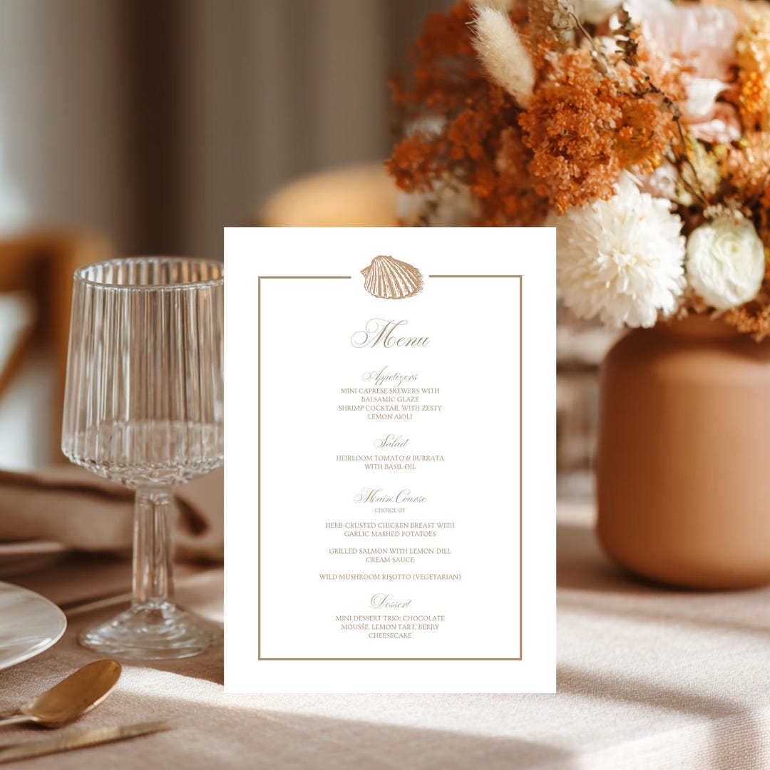 Editable Brown Seashells Food Menu Canva Template, Printable Beach ...