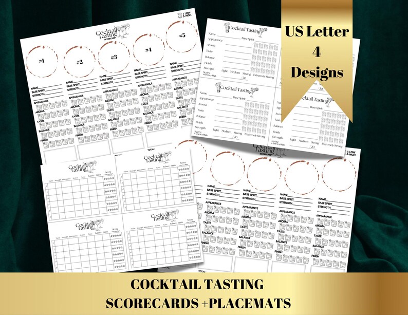 Printable Cocktail Tasting Scorecards Placemat, Cocktail Party Drink ...