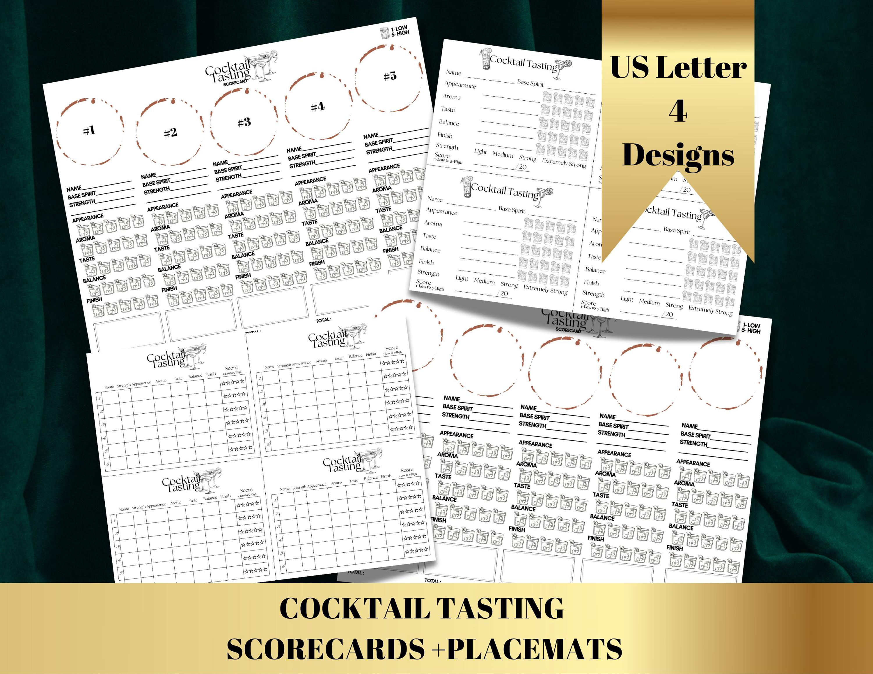 Printable Cocktail Tasting Scorecards Placemat, Cocktail Party Drink ...