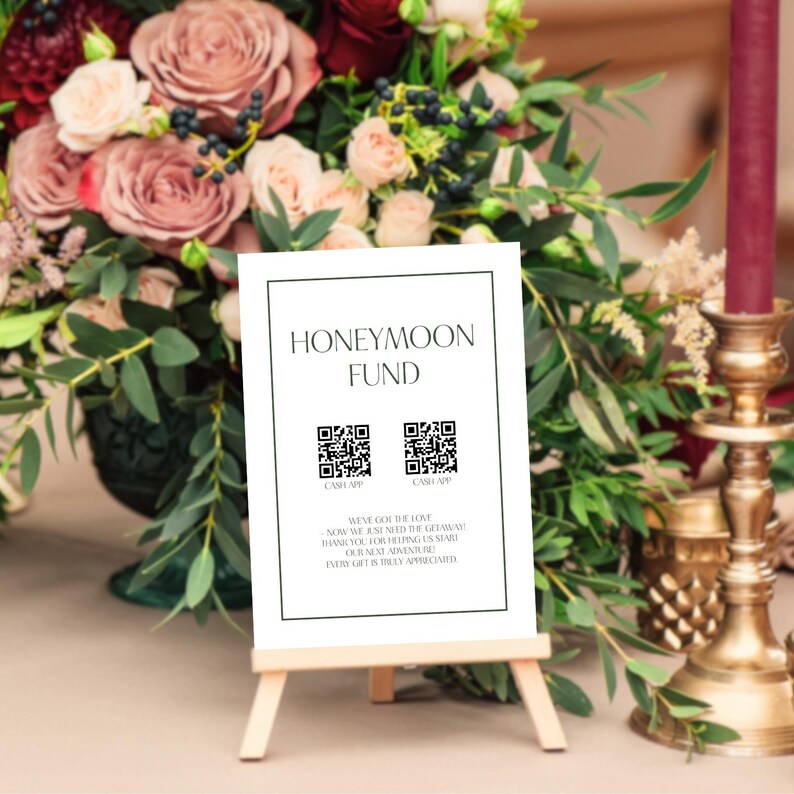 Editable Minimal Green Honeymoon Fund Wedding Signage Canva Template ...