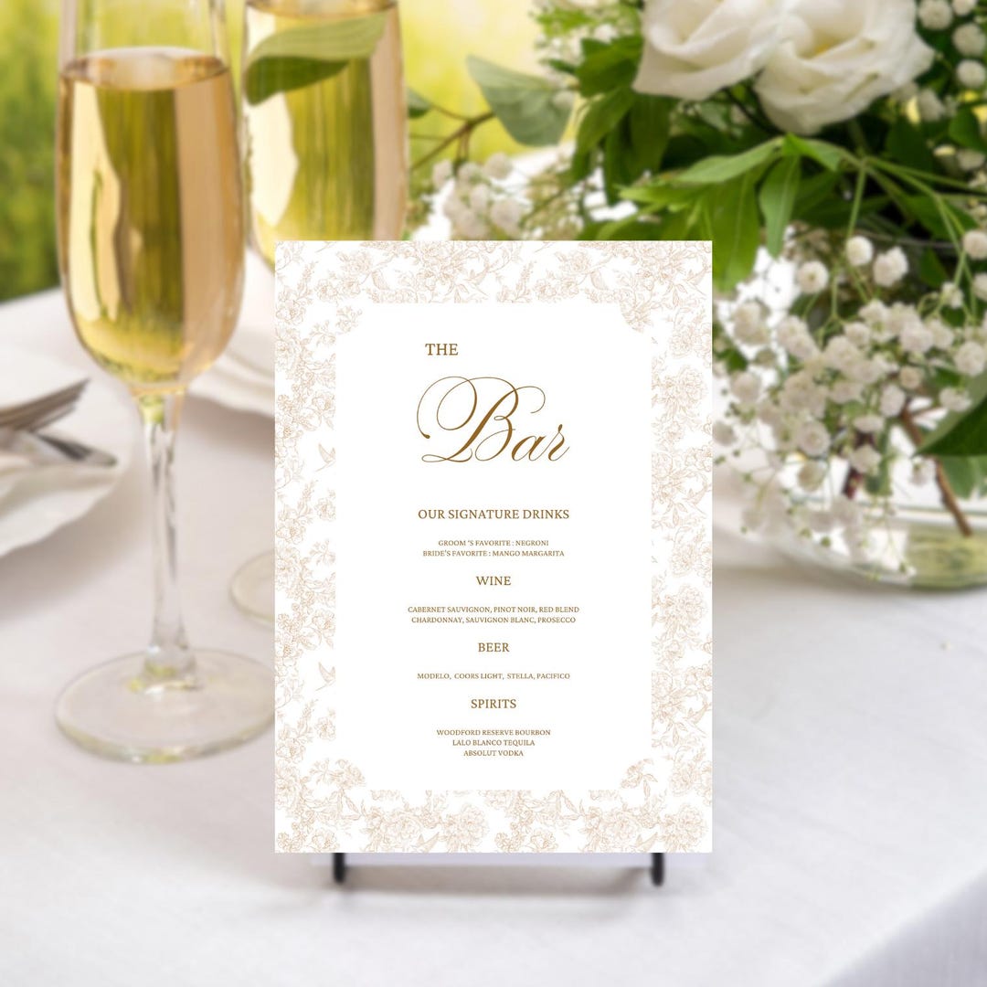 Editable Wedding Reception Bar Menu Canva Template, Printable Brown ...