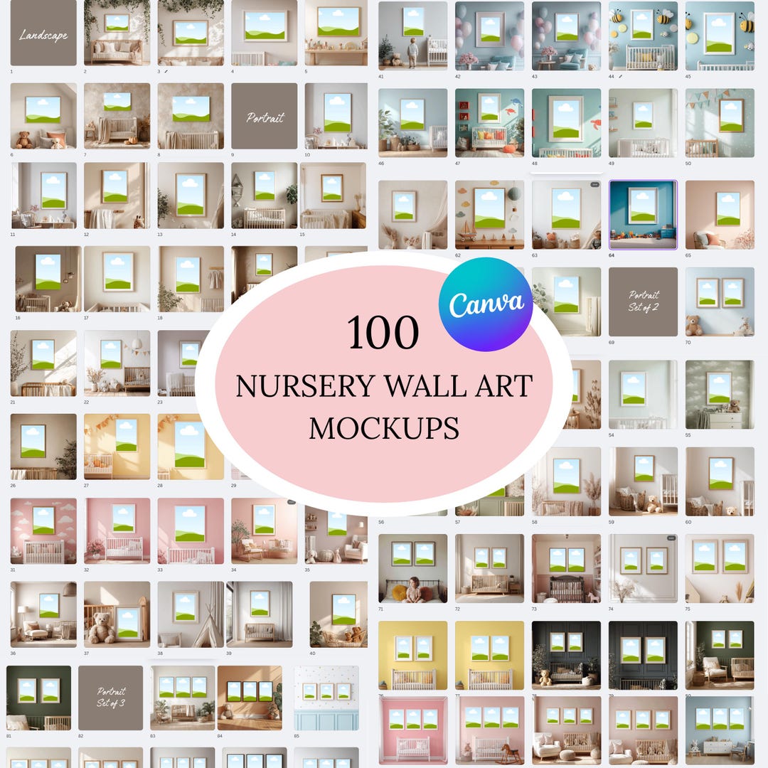 Editable Portrait and Landscape Nursery Wall Art Mockup Bundle Canva ...