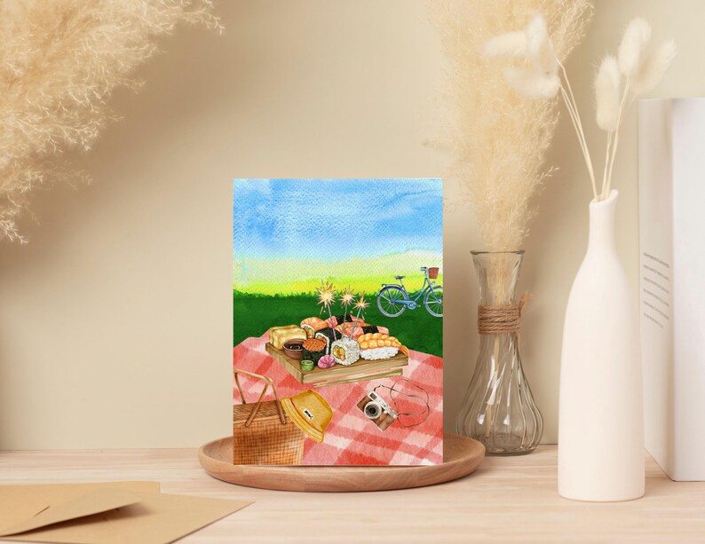 Printable All Occasions Cards, Picnic With Sushi Blank Celebration ...