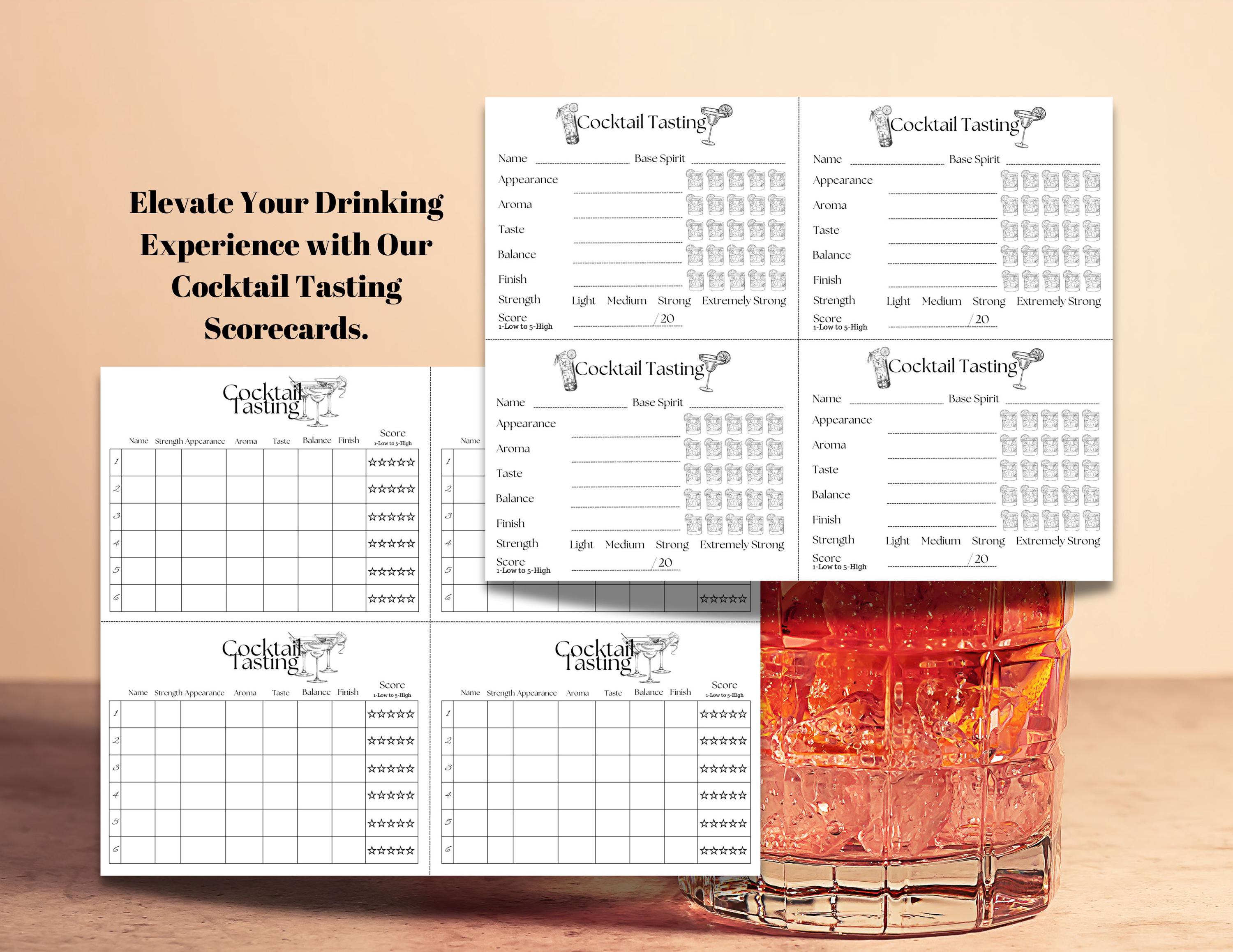 Printable Cocktail Tasting Scorecards Placemat, Cocktail Party Drink ...