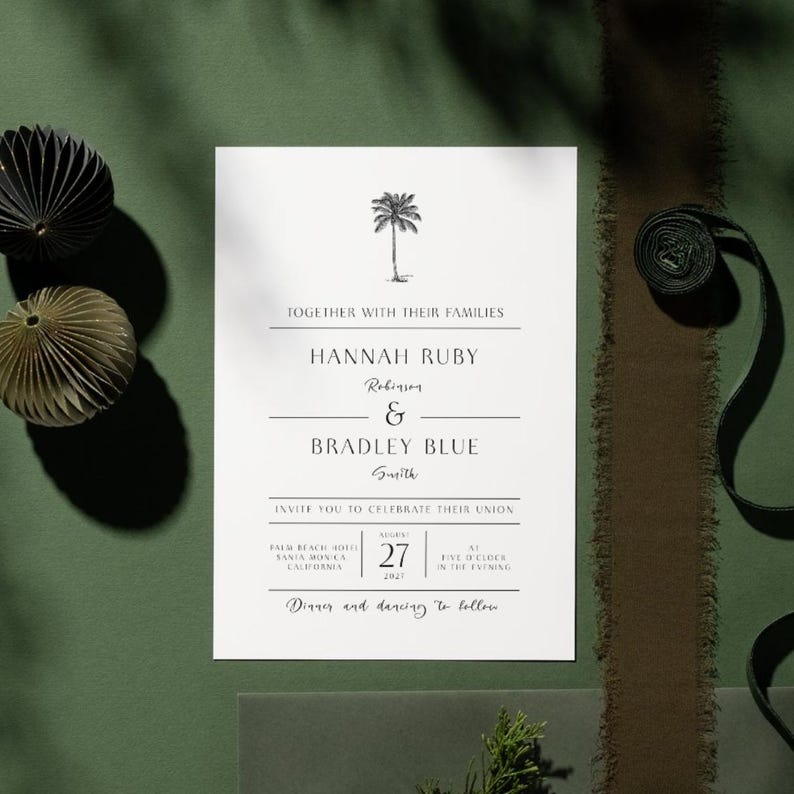 Editable Tropical Palm Trees Wedding Invitation Suite Canva Template ...