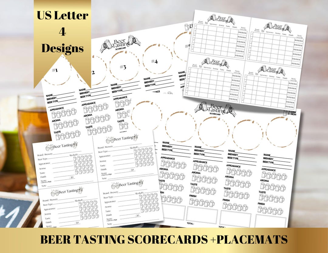 Printable BEER Tasting Placemat Scorecard, Beer Flight Brewery Tasting ...
