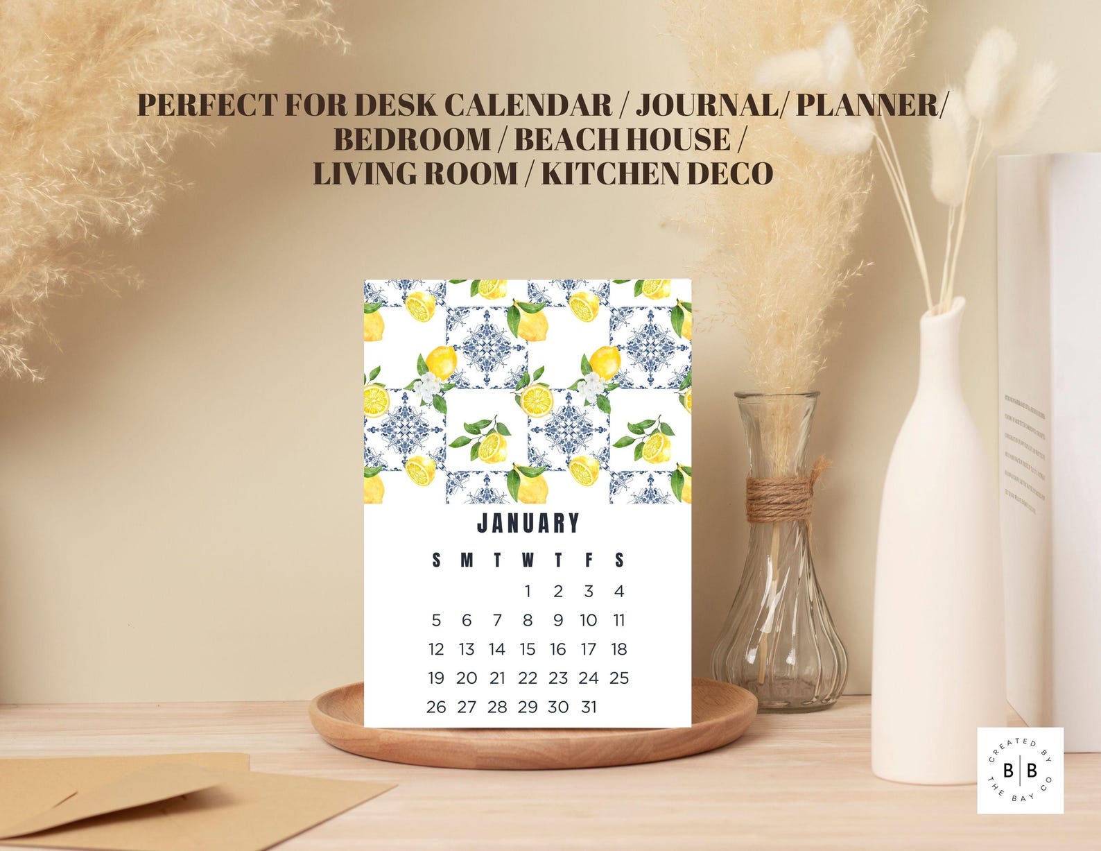 2025 Printable Lemon Blue Tiles Calendar Sicily Italy Inspired Dated ...