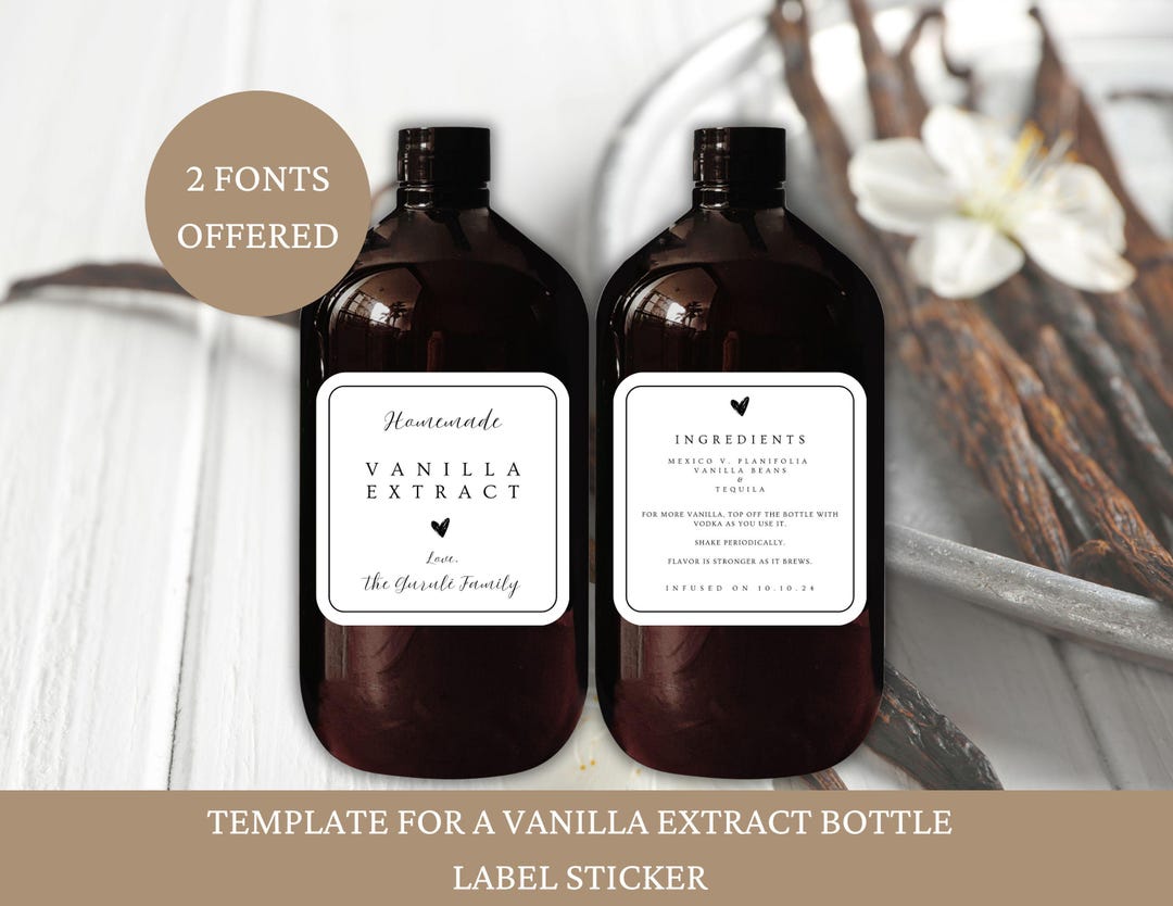 Editable Homemade Vanilla Extract Favor Bottle Labels Canva Template ...