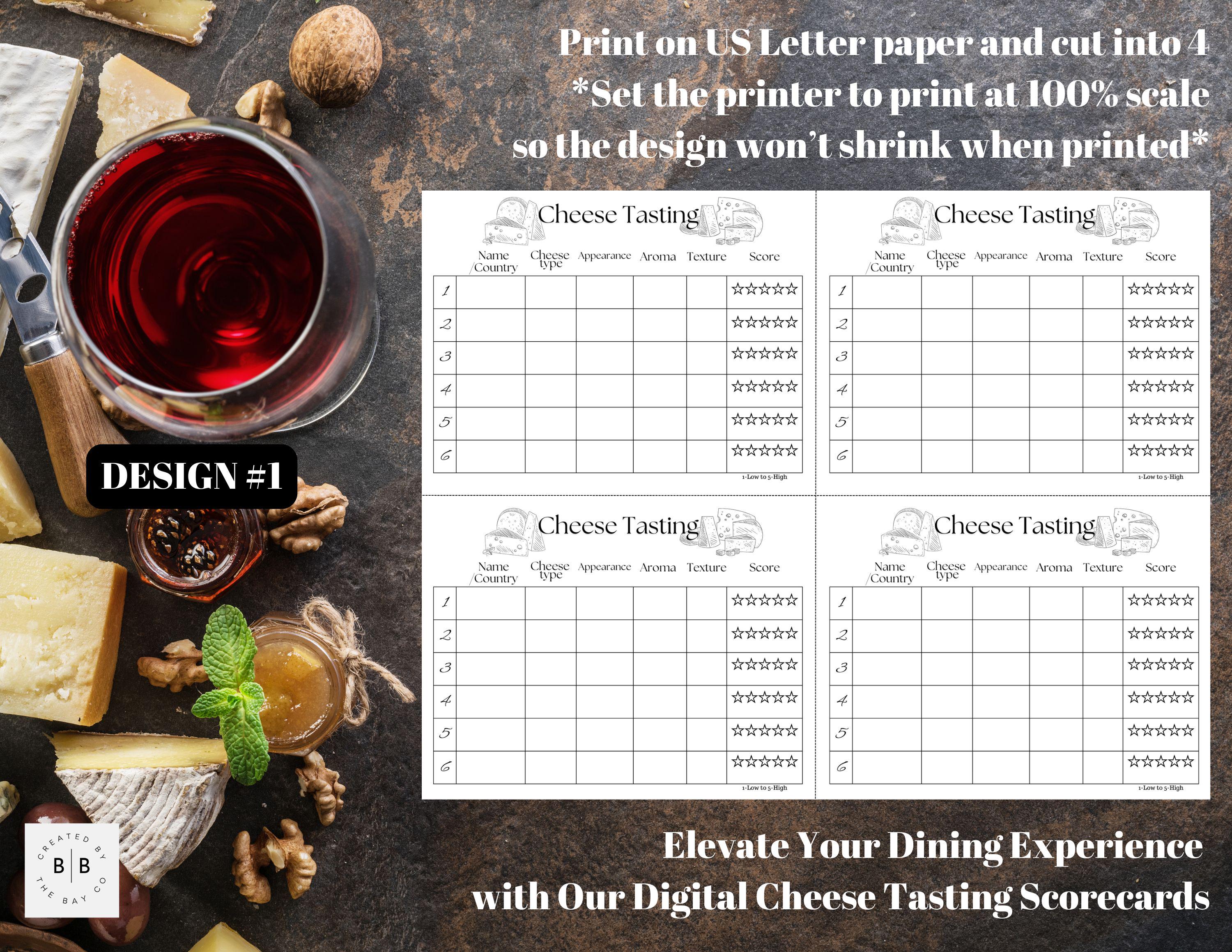 Printable Cheese Tasting Scorecards Food Score Sheets, Wine Cheese ...