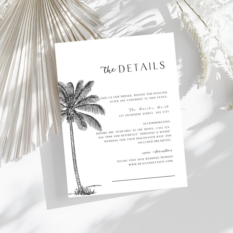 Editable Tropical Palm Trees Wedding Invitation Suite Canva Template ...