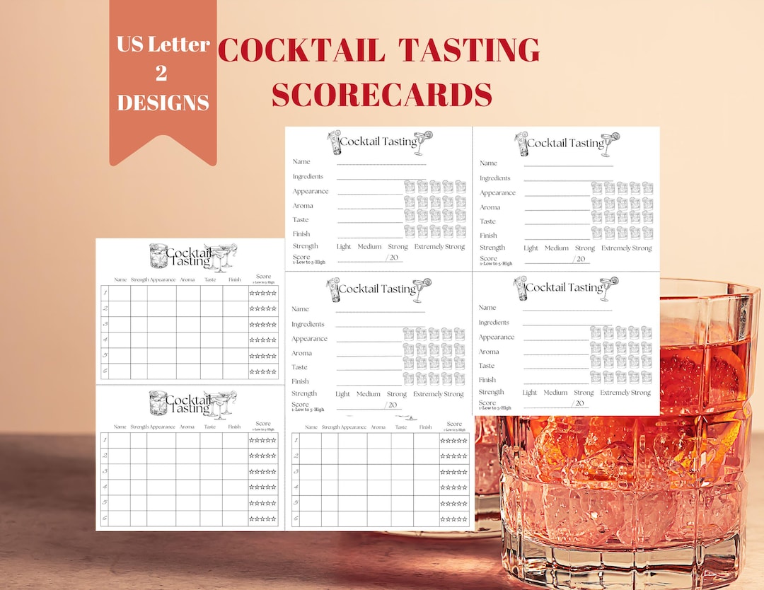 Printable Cocktail Tasting Scorecards Score Sheets, Cocktail Party ...