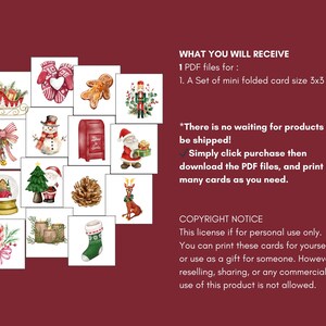 30 Printable 3x3 Mini Christmas Cards, Assorted Mini Holiday Note Cards ...