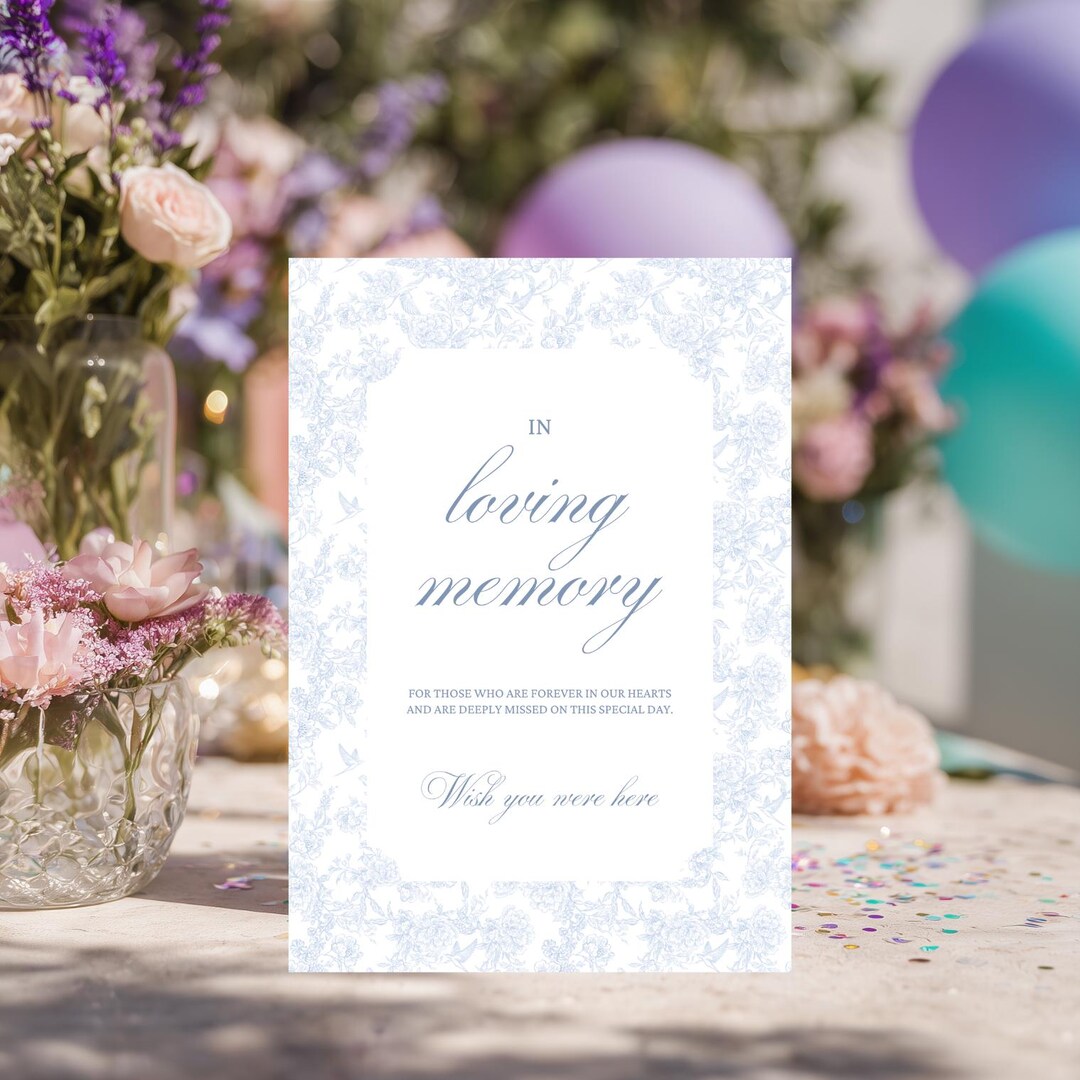 Editable Blue in Loving Memory Small Table Signage Canva Template, Wish ...