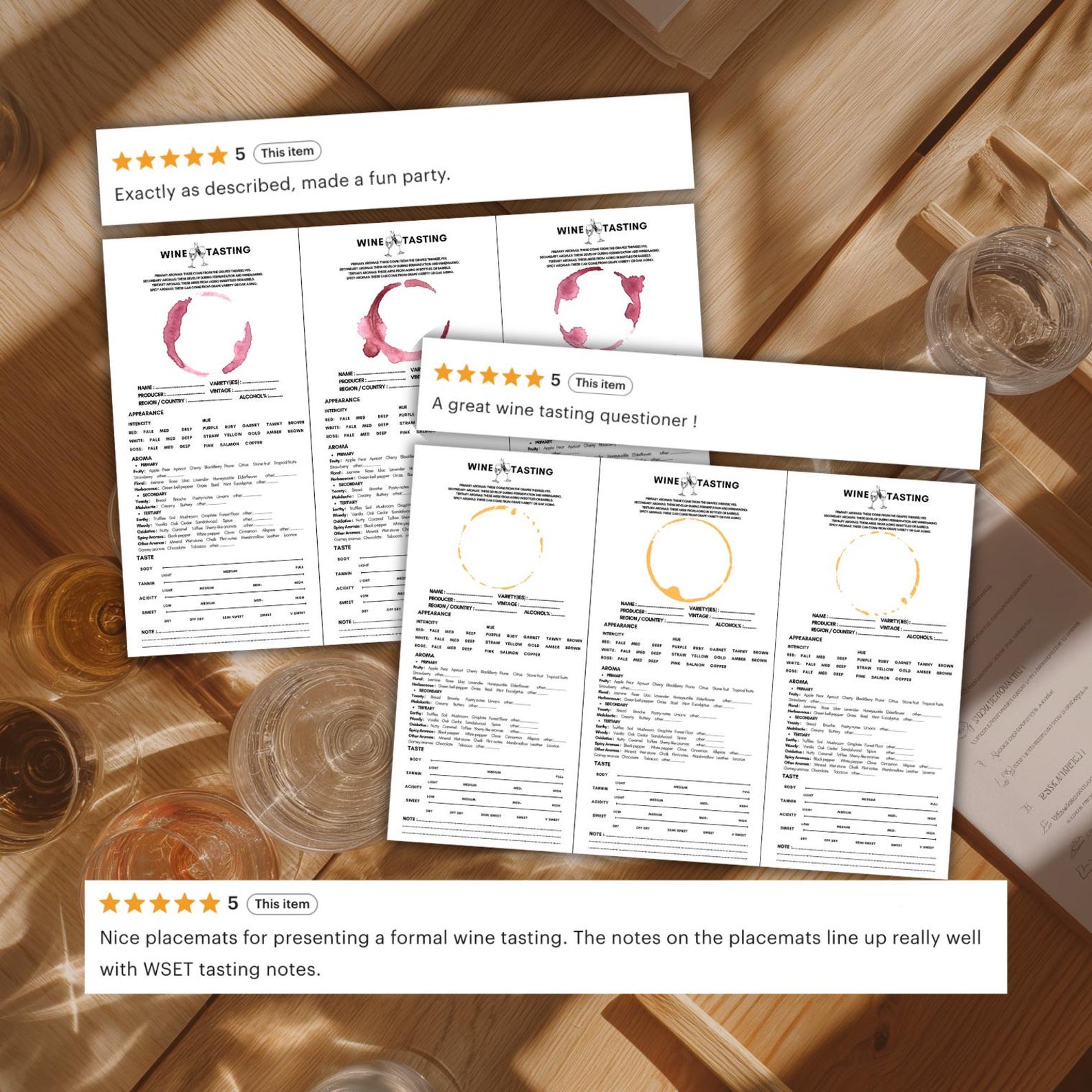 Red and White Wine Tasting Scorecards, Wine Tasting Mats Score Sheets ...