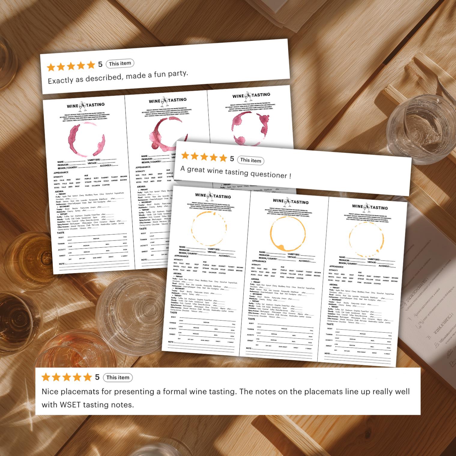 Red and White Wine Tasting Scorecards, Wine Tasting Mats Score Sheets ...