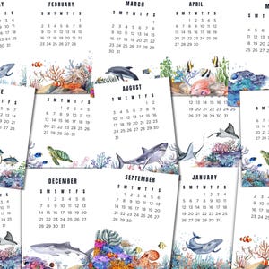 2025 Printable Sea Life Under the Sea Calendar Ocean Animals Dated 5x7 ...