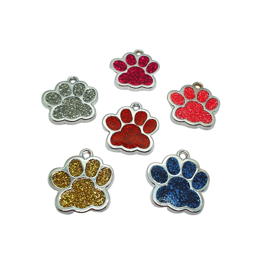 Glitter Paw Print Tags Stainless Steel, Pet ID Tag, Dog Tag, Dog ID Tag ...