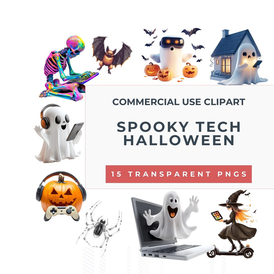 Tech Halloween Clipart: Modern Spooky Pngs for Commercial Use (digital ...