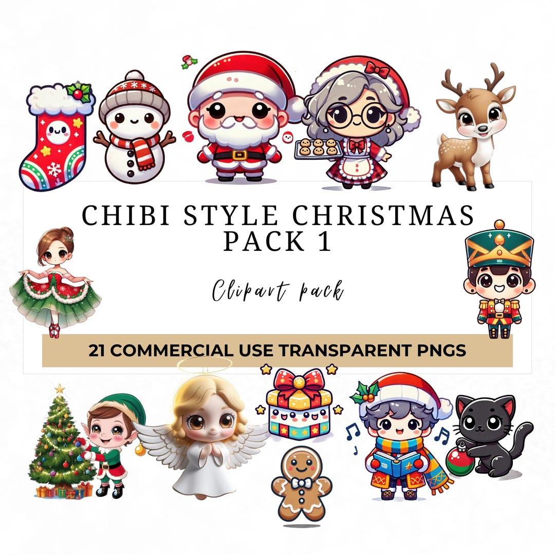 Chibi Christmas Clipart Pack, Cute Festive Characters for Holiday ...