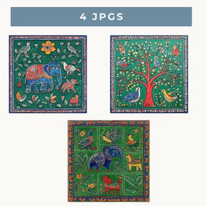 Madhubani Folk Art Tiles Clipart: Indian Animal & Nature Designs (jpgs ...