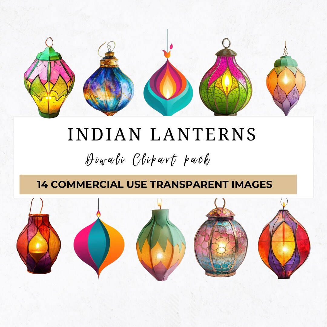 Modern, Colorful Diwali Lantern Clipart | Minimalist Diwali Decor ...