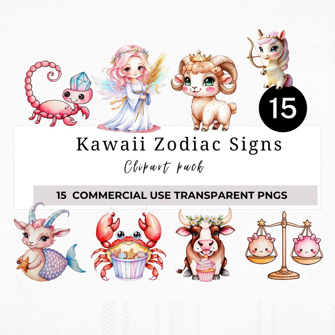 Kawaii Zodiac Signs Clipart Pack, Cute Astrology Signs Pack, Perfect ...