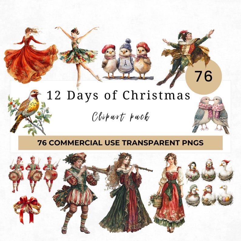 12 Days of Christmas Complete Clipart Bundle, Commercial Use ...